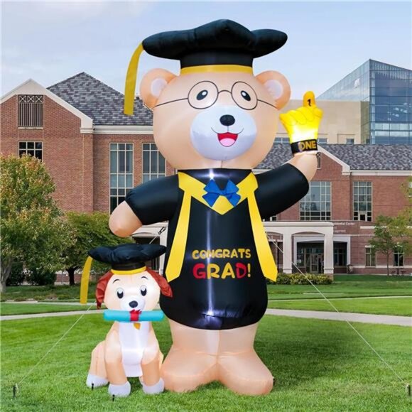 Holiday | 8ft Tall Graduation Inflatable Brown Bear With Dog Diploma ...